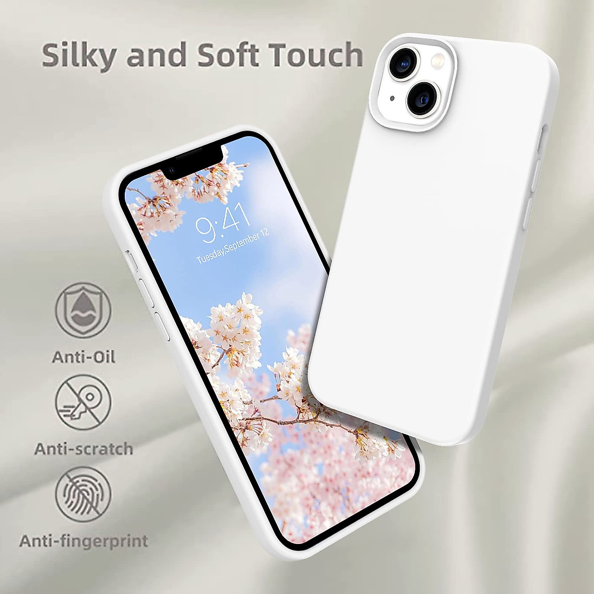 VENINGO iPhone 13 Case, Phone Case iPhone 13,Slim Fit Liquid Silicone Soft Gel Rubber Lightweight Microfiber Lining Shockproof Anti-Scratch Protective Phone Cover for iPhone 13 6.1'' 2021, White