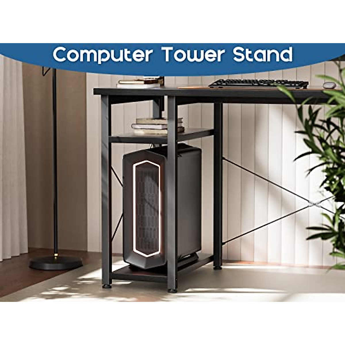 ODK L Shaped Computer Desk, 54" Reversible Corner Computer Desk with Storage Shelves & Monitor Stand, Home Office Desk, Gaming Desk, Writing Desk, Black