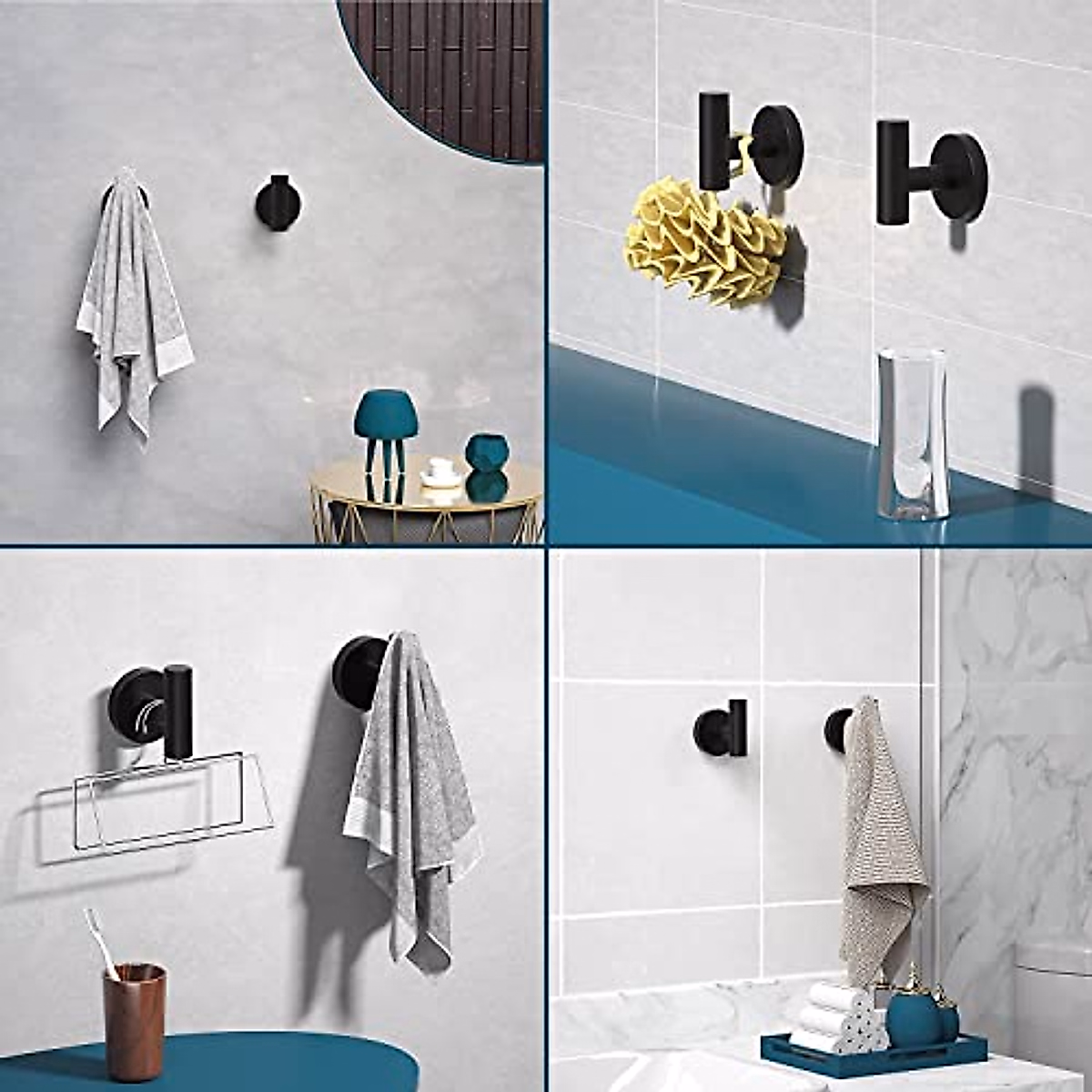 SOCONT Towel Hooks for Bathrooms Wall Mount, 2 Pack Matte Black Towel Hook for Hanging, Heavy-Duty Bathroom Wall Hooks for Towel Robe Black Wall Hooks SUS 304 Stainless Steel for Bathroom Kitchen