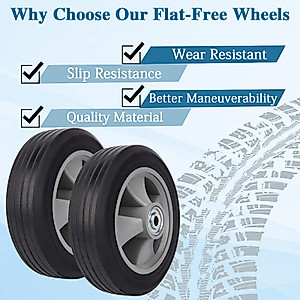 8”x 2”Flat Free Solid Rubber Wheel,Heavy Duty Solid Rubber Wheels Replacement Hand Truck Wheels with Ball Bearings and 1/2” Bore Hole Diameter,Hand Truck Tire 290 lbs Load Capacity (2-Pack)