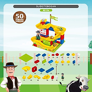 La Granja de Zenon Marble Run Building Blocks Set for Kids Big Bricks Track Maze STEM Toy Race Track Compatible with All Major Brands with 4 Marbles Balls for Boys Girls Toddlers Ages 3 4-8+ (50 PCS)