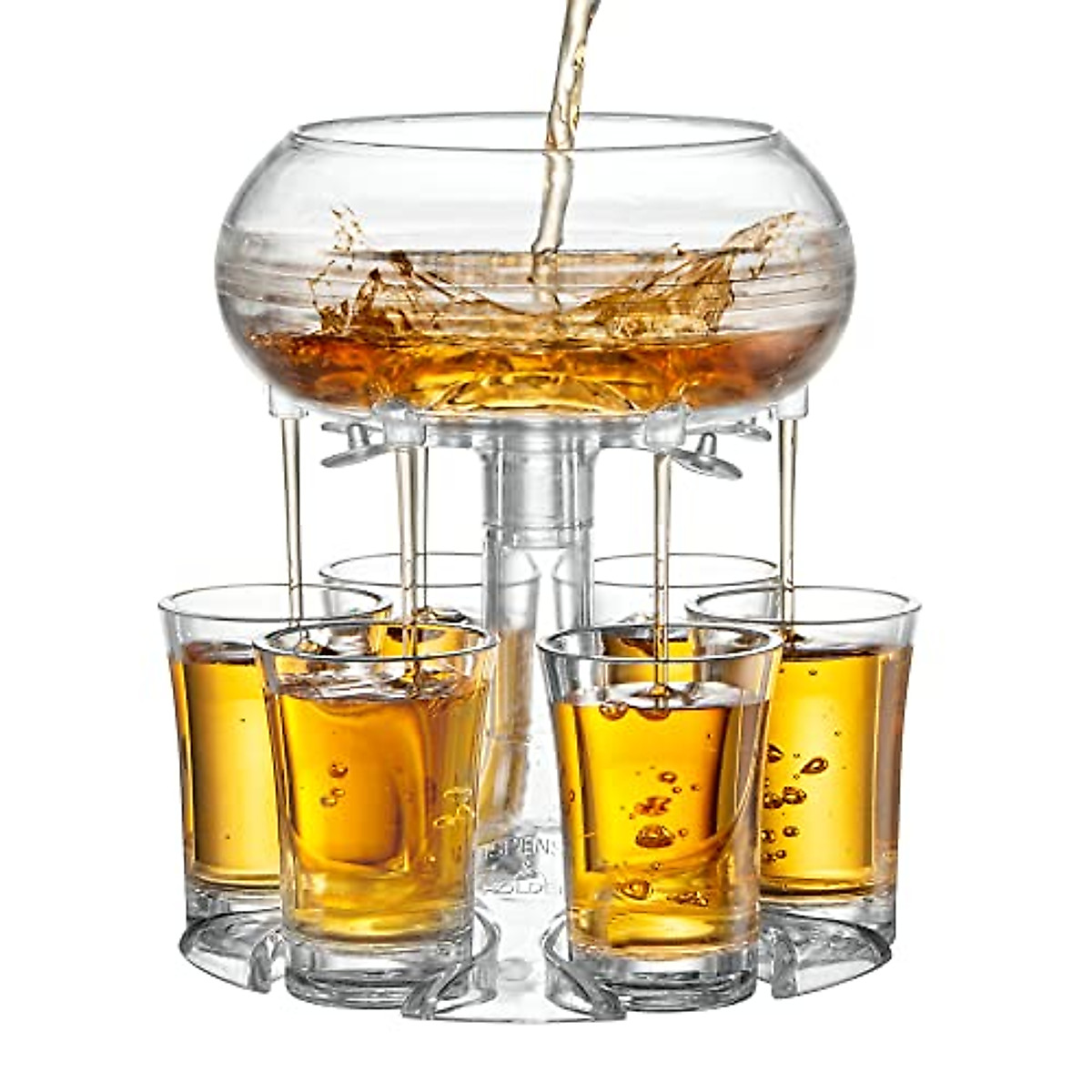 Mixt Shots 6 Shot Glass Dispenser and Holder, Acrylic, Multiple Shot Pourer with Stopper for Cocktail, Wine and Juice, College and Party Beverage Dispenser for Filling Liquids (Transparent)