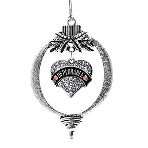 Inspired Silver - Deplorable Charm Ornament - Silver Pave Heart Charm Holiday Ornaments with Cubic Zirconia Jewelry