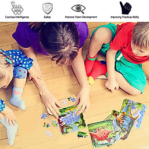 Max Fun Puzzles for Kids Ages 3-5, 20 Pieces Wooden Puzzles Dinosaur Puzzles for Toddlers Children Learning Educational Puzzles Boys and Girls Toys for 3+ Year Old (4 Puzzles)