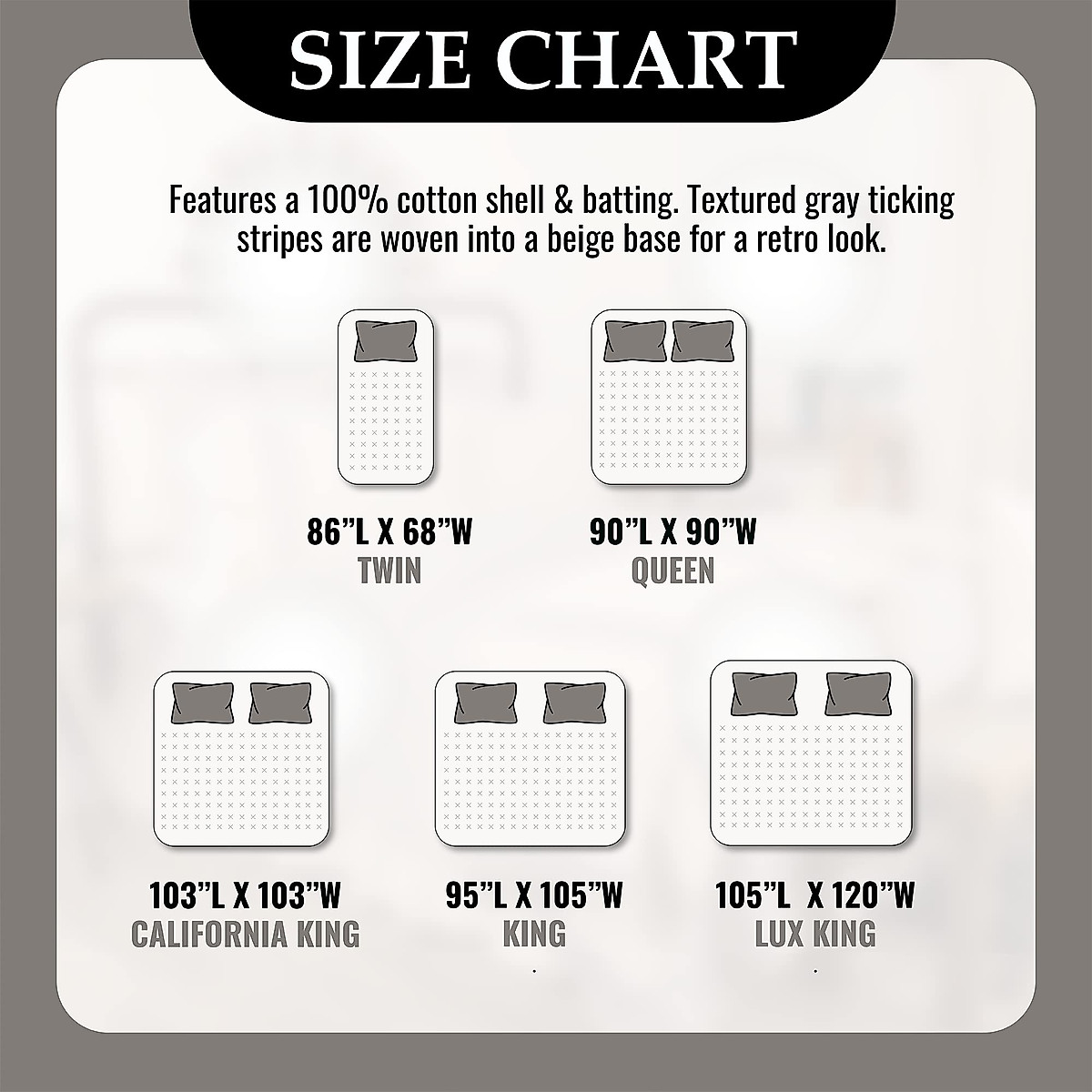 Piper Classics Market Place Gray Queen Quilt, 100% Cotton with Gray Ticking, Hand Quilted Grain Sack Bed Spread Bedding for Boho, Shabby Chic and Rustic Farmhouse Decor (90”x90”) …