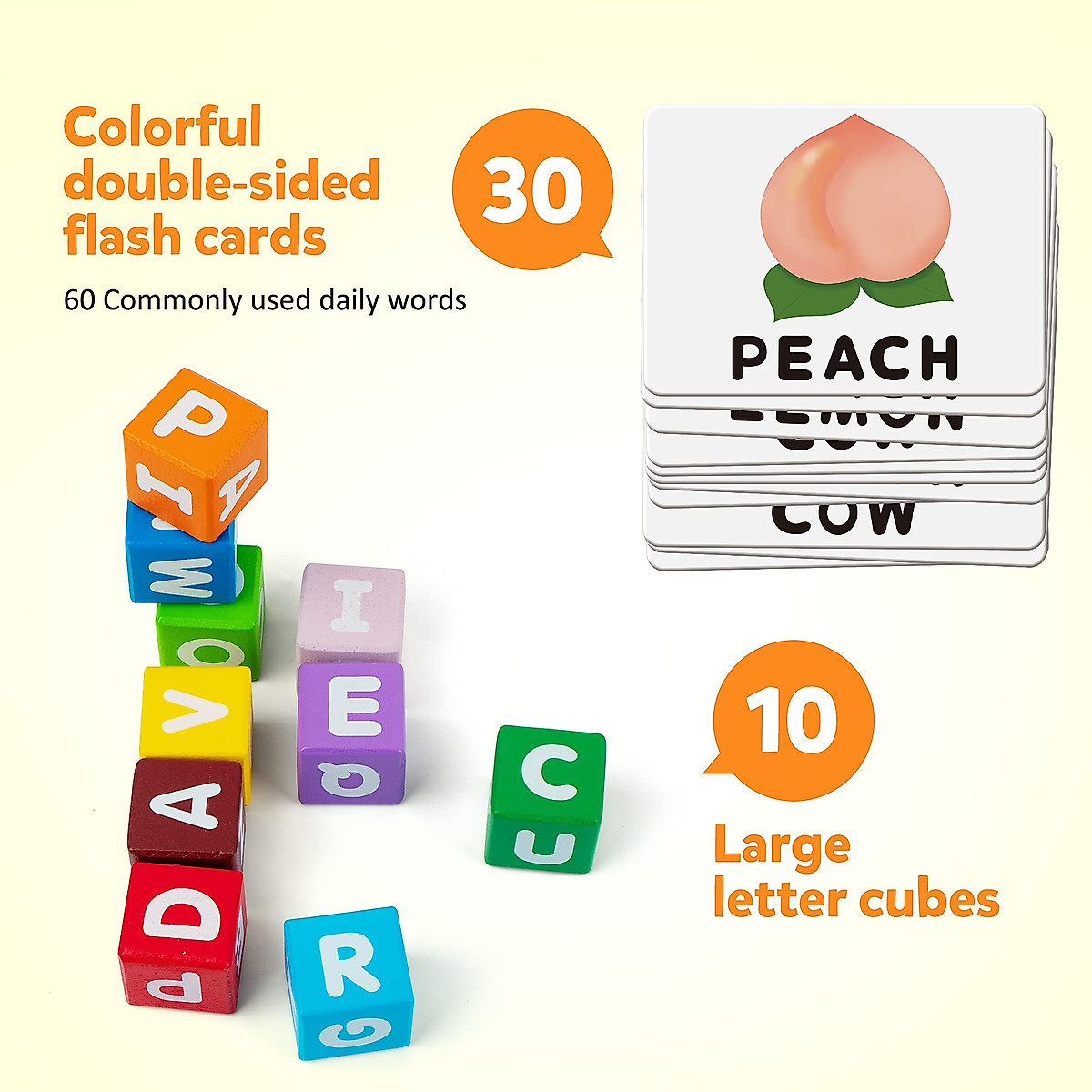 Coogam Wooden Blocks Spelling Game, Color Alphabet Letters Matching Flash Cards ABC Cubes Sight Words Learning Educational Montessori Puzzle Gift for Preschool Kids Boys Girls Age 3 4 5 Years Old