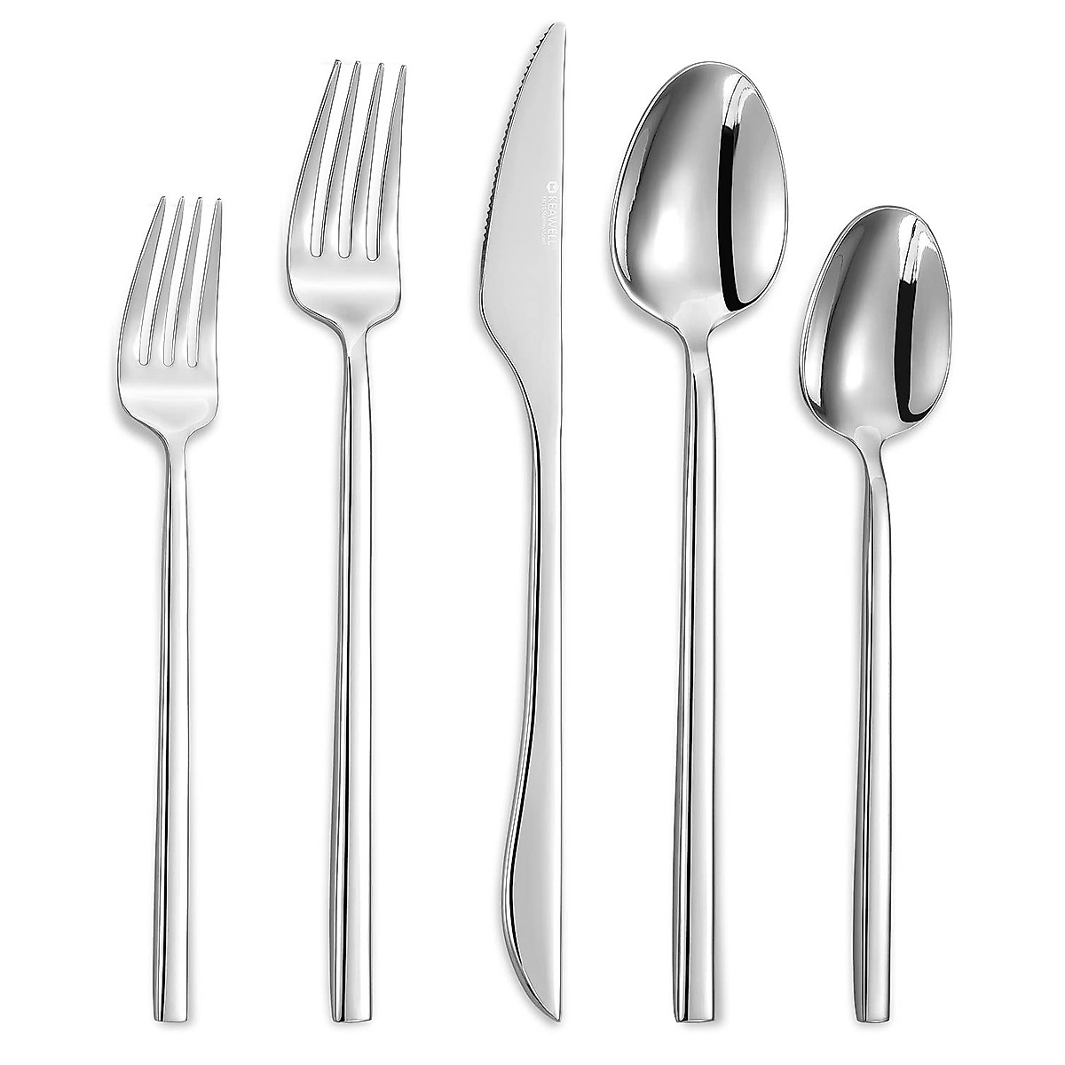 KEAWELL 20-Piece Luxury Mirror Polished Cutlery Set, 18/10 Stainless Steel Tableware, Modern Silverware Set, Includes 8 x Spoons, 8 x Forks, 4 x Knives, Durable Flatware for Home Kitchen in Silver