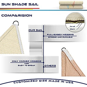 Windscreen4less 8' x 8' x 11.3' Triangle Sun Shade Sail - Beige Durable UV Shelter Canopy Fabric Cloth Screen Water Permeable & UV Resistant for Patio Outdoor Backyard