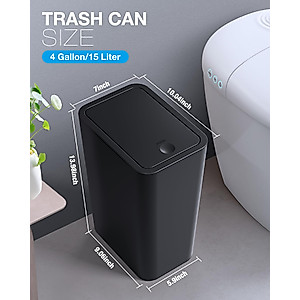 ITCPRL Bathroom Trash Can with Lid, 2 Pack 4 Gallons/15 Liters Garbage Can with Pop-Up Lid, Small Plastic Trash Can, Slim Trash Bin Waste Basket for Bathroom, Bedroom, Office, Living Room(Black)