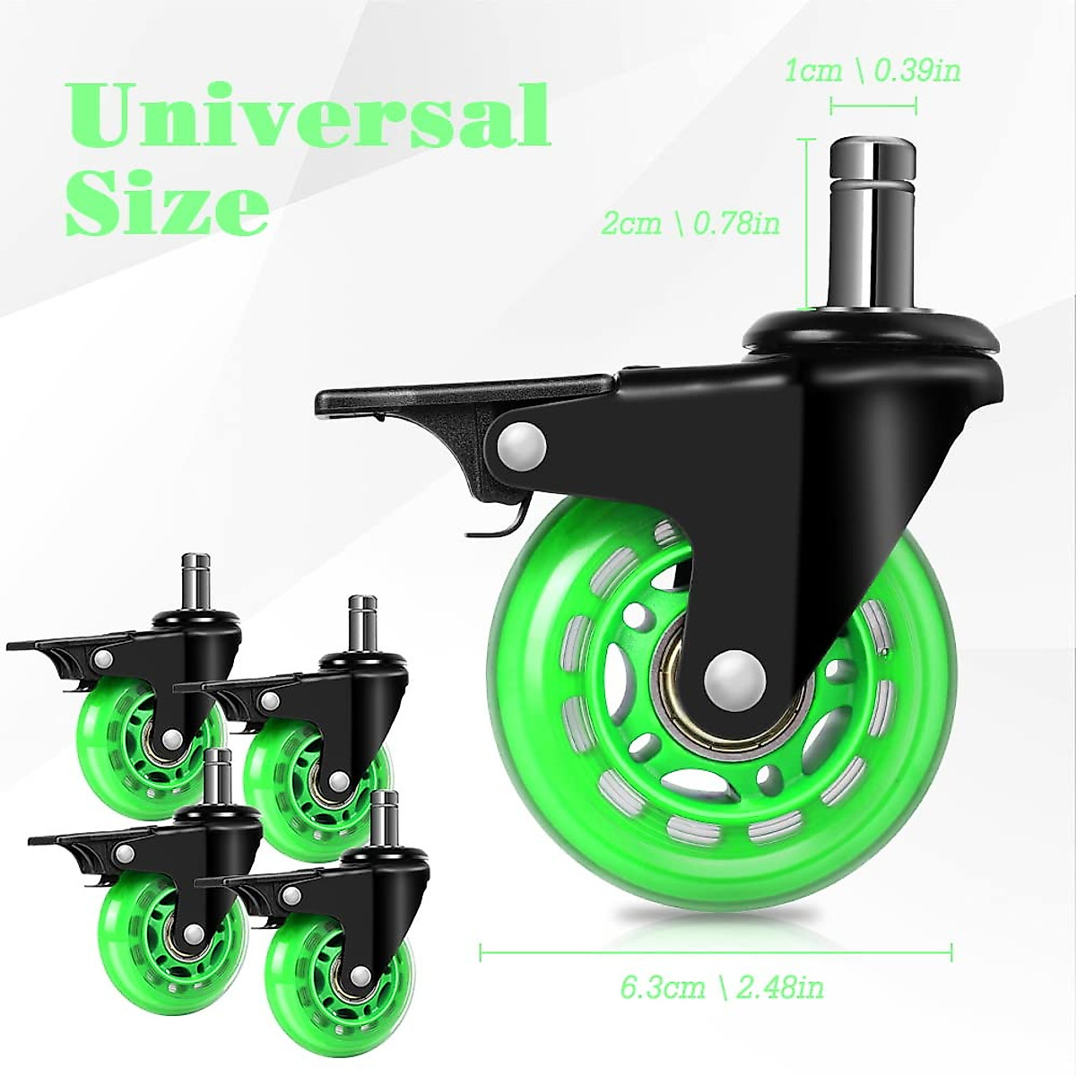 Office Chair Wheels With Brake Replacement Rubber Desk Chair Casters-Protection for Hardwood Floors and Carpet-Set of 5-Heavy Duty Office to Replace Office Chair Mats-Universal Fit-Green(C-50)