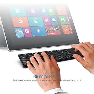 Rii (Newest Version) K12+ Mini Wireless Keyboard with Touchpad Mouse, Stainless Steel Portable Wireless Keyboard with USB Receiver for MacBook/iPad/Tablet/PC/Laptop/Smart TV/Raspberry Pi - Black