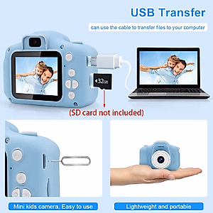 Kids Camera, 1080P Video 2.0-inch Screen Front and Rear Camera Digital Cameras for Boys and Girls Gift Age 3-9 Years,Blue