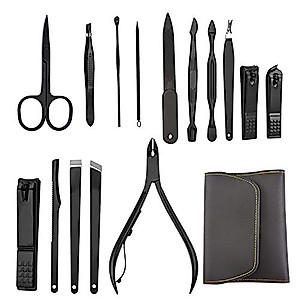 Manicure Set Nail Clippers Pedicure Kit，16 Pieces Stainless Steel Manicure Kit with PU Leather Case (Grey)