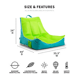 Big Joe Captain's Float No Inflation Needed Pool Lounger with Drink Holder, Lime/Capri Mesh, Quick Draining Fabric, 3 feet