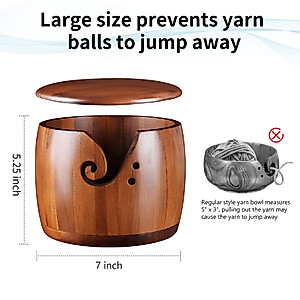 Foxyoo Yarn Bowl for Crocheting - 7x5in Large Wood Knitting Bowl with Lid