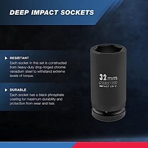 Neiko 02460A 3/4" Drive Deep Impact Socket Set, 8 Piece Jumbo Assortment | Metric Sizes (26 to 38 mm) | Chrome Vanadium Steel