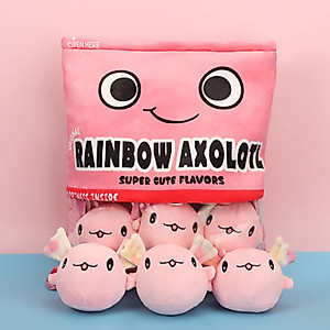 NUKBIL Axolotl Plush Pillow Throw Pillow, Cute Axolotl Plush Toys Doll, Axolotl Stuffed Animal Bag of Axolotl Plushies, Stuffed Axolotl Gift for Kids, Birthday, Christmas, Baby Shower (6 pcs, Pink)