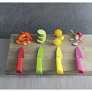 KUHN RIKON Colori+ Non-Stick Straight Paring Knife with Safety Sheath, 4 inch/10.16 cm Blade, Green