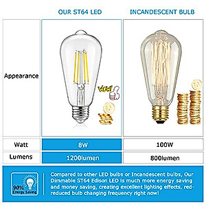 Vintage LED Dimmable Edison Light Bulbs 100W Incandescent Equivalent, 8W 1200Lumens, E26 Base LED Filament Bulb, 5000K Daylight White, ST64/ST21 Antique Clear Glass for Home, Reading, Bathroom, 4-Pack