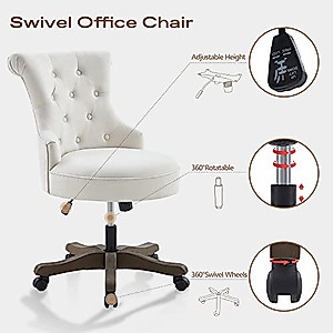 Batohom Home Office Chair Adjustable Height Swivel Chair with Wheels Linen Fabric Upholstered Computer Desk Chair with Wooden Legs Comfortable Armless Chair for Home Office Study Studio(Beige)