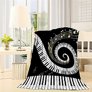 Flannel Fleece Bed Blanket 50 x 80 inch Music Decor Throw Blanket Lightweight Cozy Plush Blanket for Bedroom Living Rooms Sofa Couch - Abstract Musical Notes with Piano