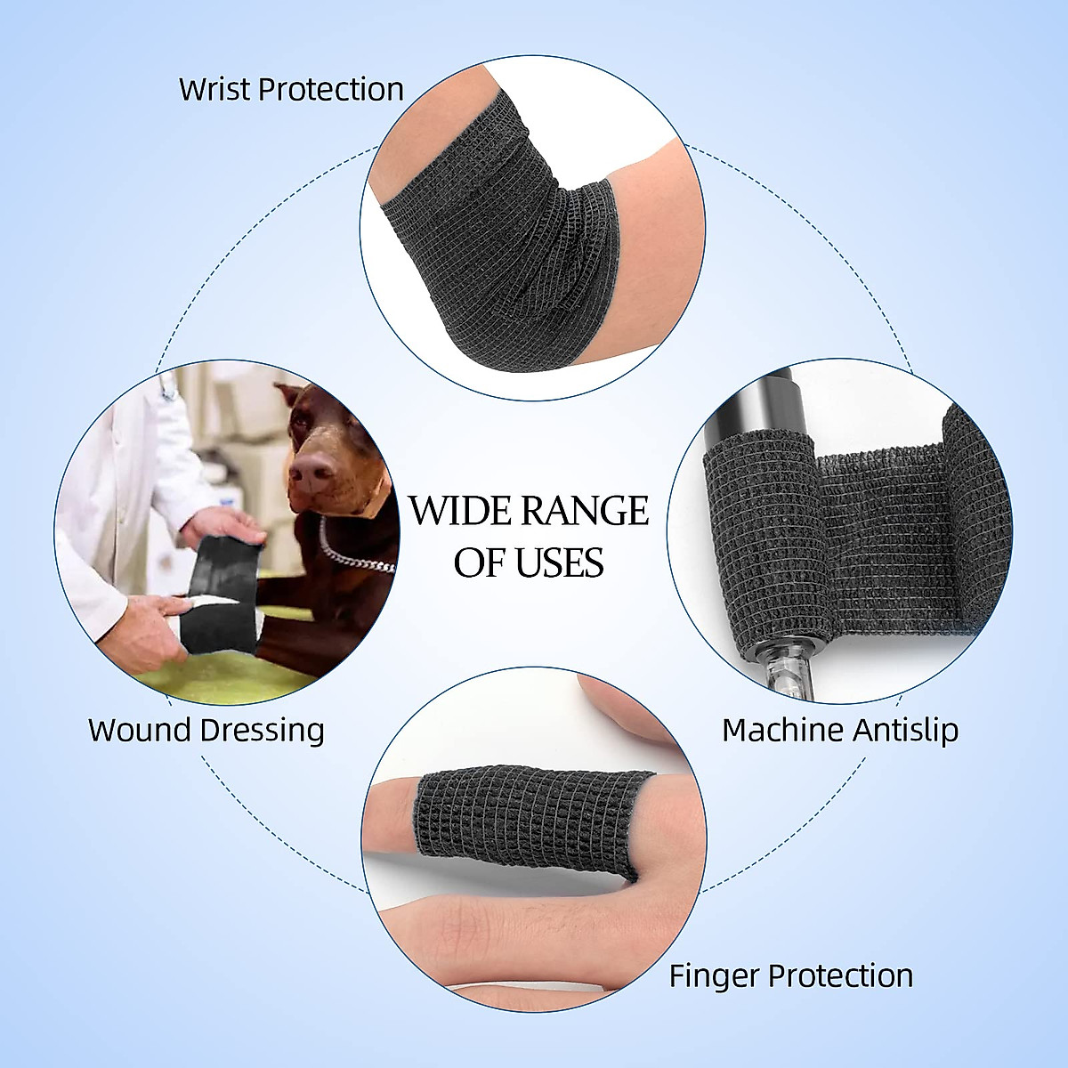 BAMTTOO 10 Pack Self Adhesive Bandage Wrap Black 2" X 5 Yards Black Athletic Tape Tattoo Grip Tape Wrap Ankle Tape Cohesive Bandage Wrap