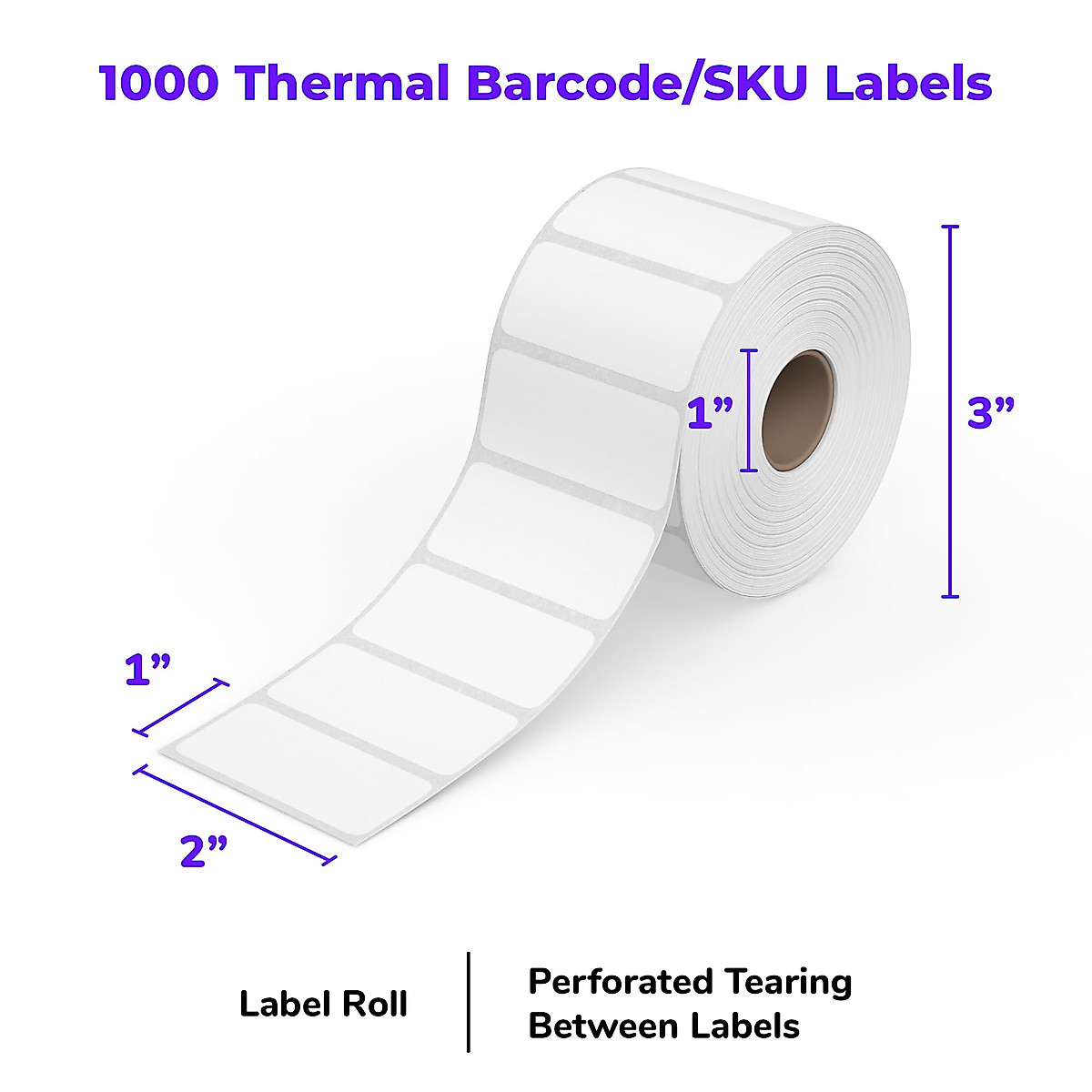 Rollo Direct Thermal 2x1 Barcode Labels - Roll of 1,000 Thermal Labels (Commercial Grade)