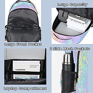 YPPAHHHH Rainbow Cheetah Ombre Leopard Print Backpack for School Girls Kids School Backpack Elementary Students Bookbag Laptop Daypack with Chest Buckle, Teens Hiking Travel Rucksack