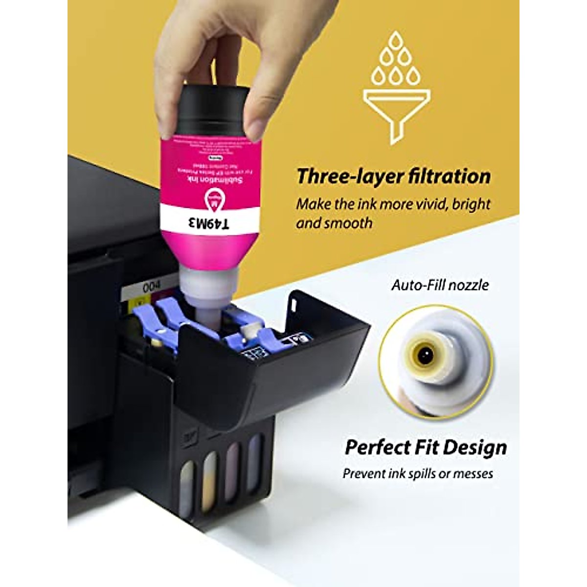 4x140ml T49M Autofill Sublimation Ink for Epson SureColor F170 F570 Dye-Sublimation Printer（T49M1 T49M2 T49M3 T49M4 4 Pack）