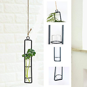 Hanging Glass Planter Water Iron Art Hydroponic Vase Transparent Test Tube Flower Hanging Bottle Home Decoration (3pcs-S,M,L)