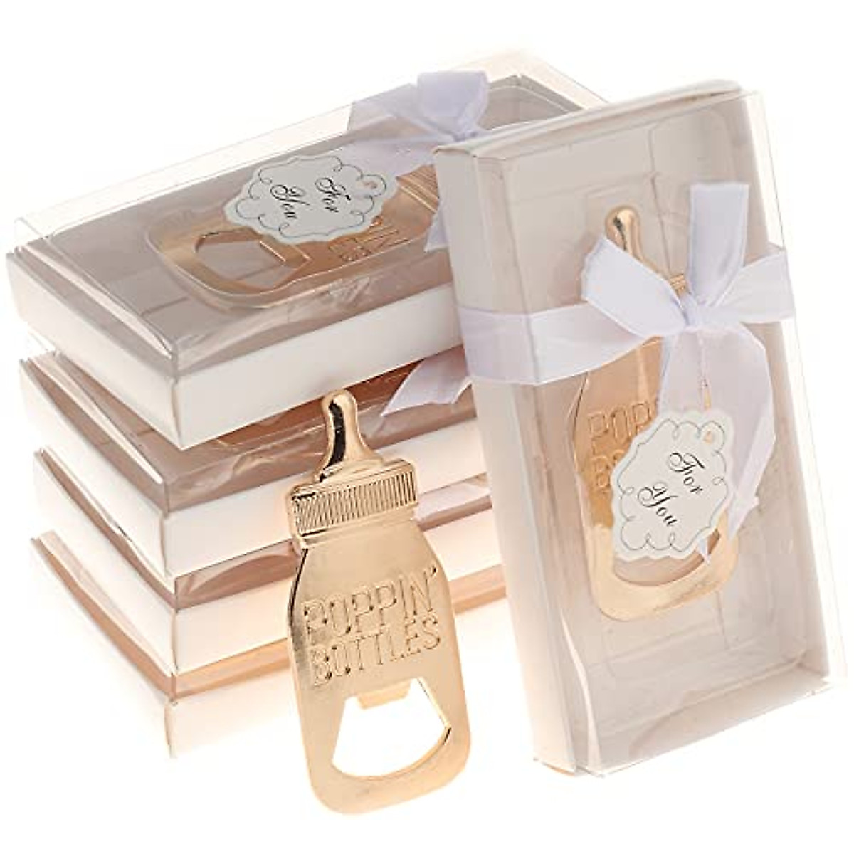 30 Pack Baby Shower and Gender Reveal Bottle Openers Party Favors Souvenirs for Guests with Gift Boxes for Boy and Girl Newborn (White - Baby Bottle, 30)