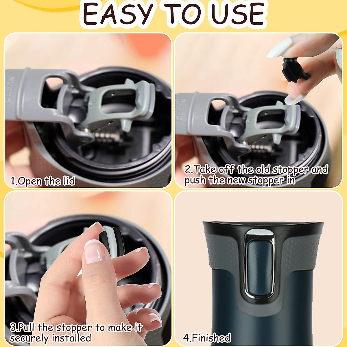 6Pcs Rubber Lid Stopper Compatible with Contigo West Loop Autoseal Travel Coffee Cup, Replacement Stopper Seal Part for Contigo West Loop Coffee Mug, Replacement Parts for Contigo Water Bottle(Black)