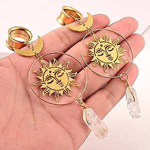 Atomhole 2PCS Ear Gauges Cool Sun Moon Ear Pendant Tunnels Plugs Hypoallergenic 316 Stainless Steel Earrings Stretcher Expander for Piercing Body Jewelry