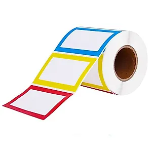A Roll of Name Tag Stickers 150pcs Handwrite Plain Labels Adhesive Tags Assorted Border Colors Personalized Name Labels for School Home Office Supplies