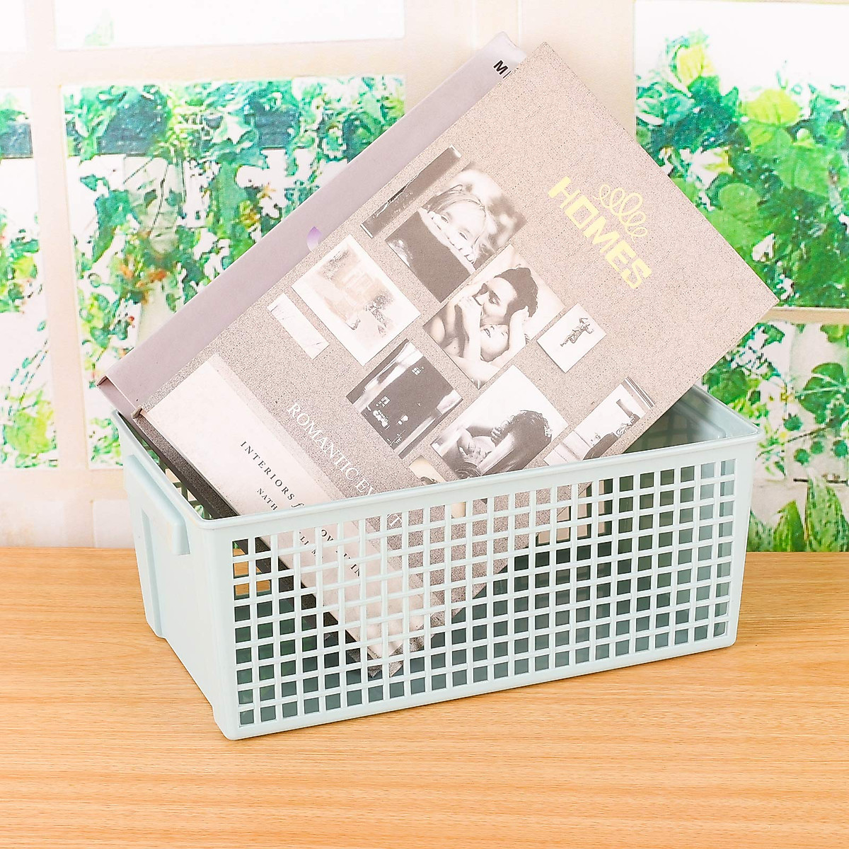 EYSOLD Plastic Storage Baskets, Portable PP Storage Boxes with Handles, Desktop Storage Box (6-Pack, Blue)