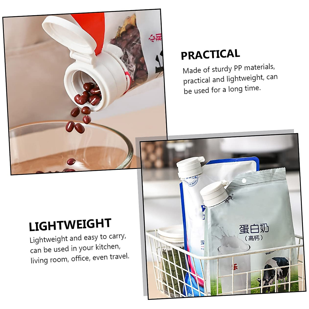 GRIRIW 4pcs Food Bag Sealing Clips with Pour Spout Versatile Clip for Snacks Chips and Food Storage Sealing Preservation Clips for Kitchen Organization