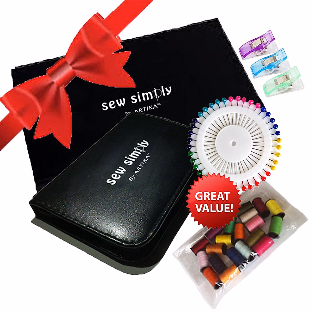 ARTIKA Sewing Kit for Adults and Kids (111 PCS) - Small Beginner Set w/Multicolor Thread, Needles, Scissors, Thimble & Clips - Emergency Repair and Travel Kits - Sewing Accessories and Supplies