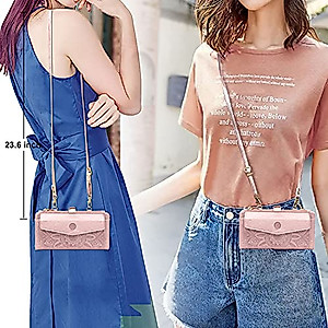 Harryshell Compatible with iPhone 14 / iPhone 13 6.1 inch 2022, [Block Theft Card Scanning], Detachable Magnetic Case Wallet Cash Zipper Pocket Crossbody Lanyard Strap (Floral Rose Gold)