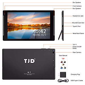 Android Tablet, 10 Inch Tablet with Stand/Glass Housing, 12GB RAM 128GB ROM with 512GB Expand Tablets, WiFi6, IPS + Touch Screen, 6000mAh Battery, Bluetooth5.0, Wireless Keyboard (Blue)