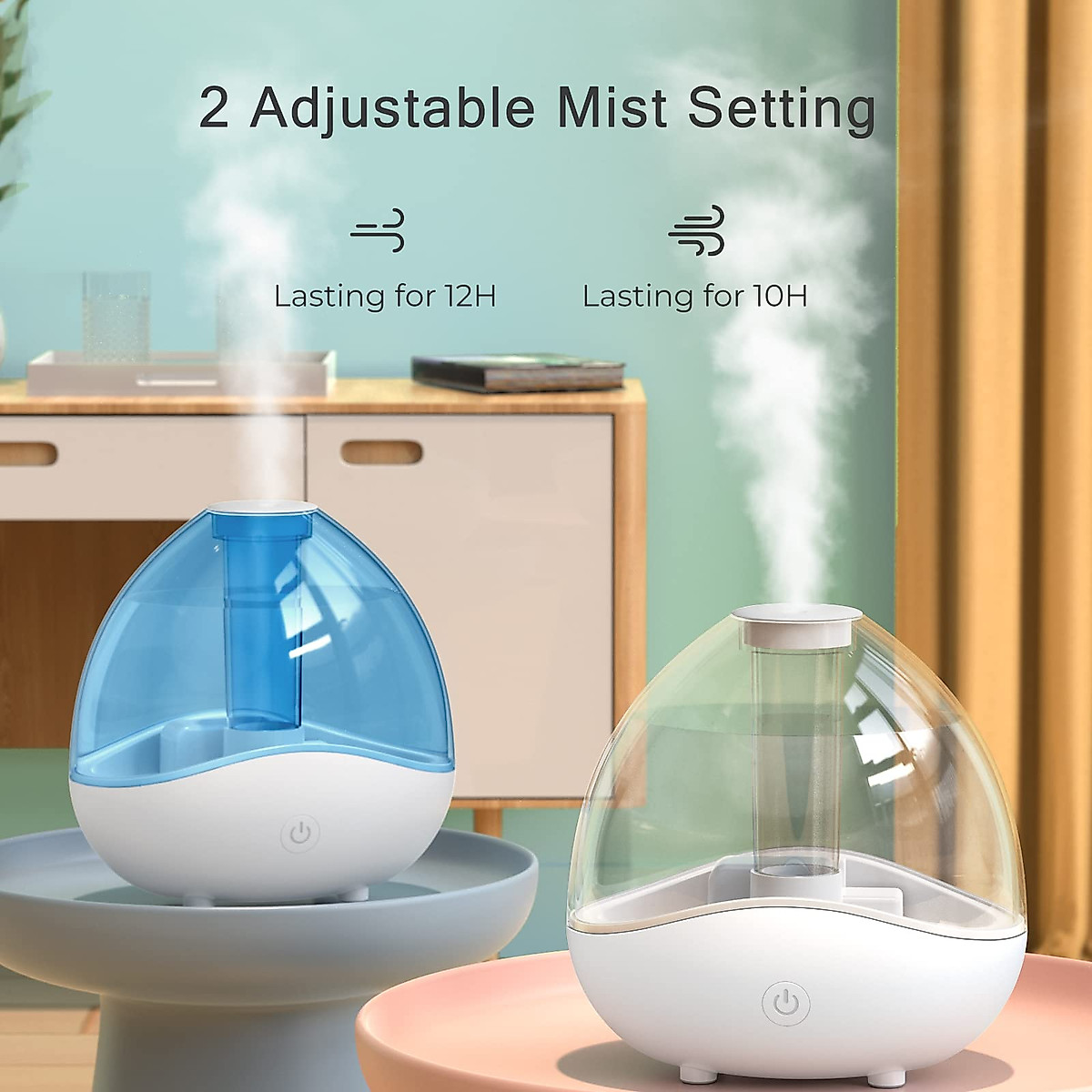Cool Mist Humidifiers for Bedroom Large Room, Lerat Baby Humidifier with Night Light for Nursery, Auto Shut-off & Quiet Operation Humidifier for Plants, Air Ultrasonic for Pets, Indoor, Home, Office