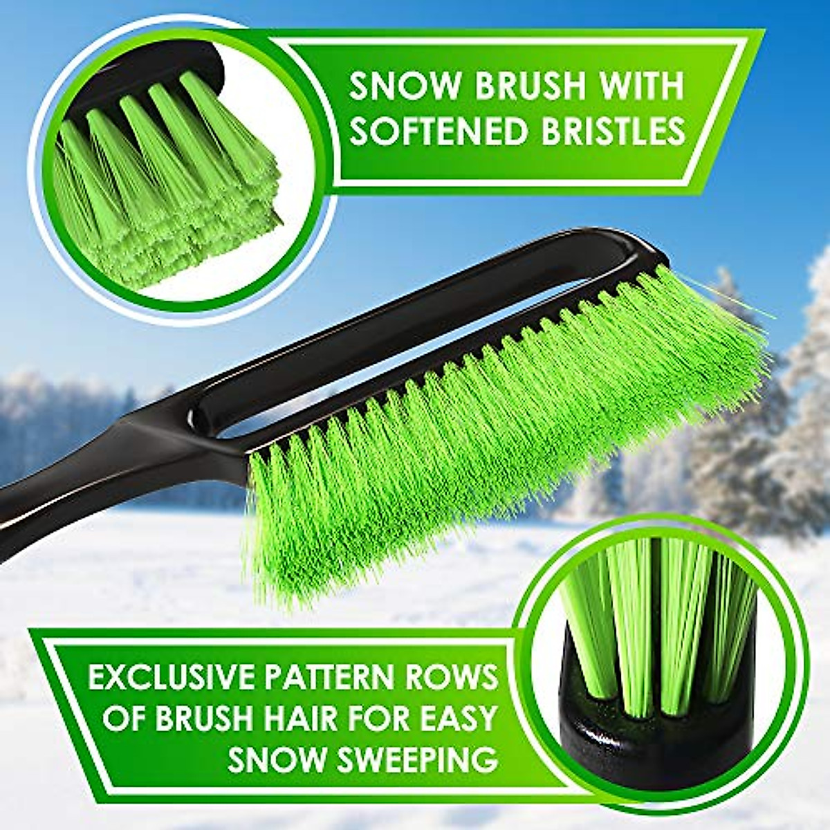 ALMA Snow Brush for Car with Ice Scraper - SOFT FOAM GRIP - Perfect Broom Snow Removal for Cars Window - Scratch Free Snow Scraper for Car - Ice Scrapers for Car Windshield ONE SOLID PIECE No Assembly
