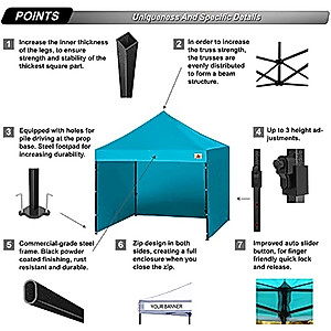 ABCCANOPY Heavy Duty Ez Pop up Canopy Tent with Sidewalls 10x10, Turquoise