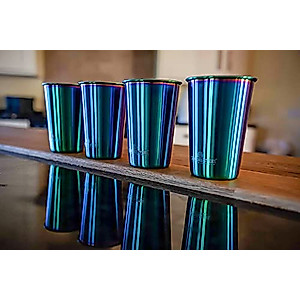 Stainless Steel Cups 16 oz Pint Tumbler (4 Pack) - Premium Metal Drinking Glasses | Stackable Durable Cup (16 oz Rainbow)