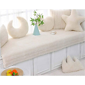 SINCERE Custom Size Plush Bay Window Seat Mats, Sofa Slipcovers, Area Rug Pads, Thickened Non-Slip Couch/Bench Seat Covers Indoor, Window Sill Tatami Rugs (Creamy-White, 28x71 inch)