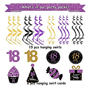 18th Birthday Decorations for Girls Purple Black Gold Girl 18th Birthday Party Hanging Decor/Purple Gold Black Foil Hanging Swirls Girl 18th Birthday Party Decoration Swirls
