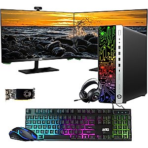 HP G3 RGB Computer PC Intel i5-6th Gen, AMD RX 550 Graphics, 32GB RAM, 512GB SSD + 1TB HDD, MTG 27 Inch Dual Monitor, RGB Kit, Webcam, Win 10 Pro (Renewed)