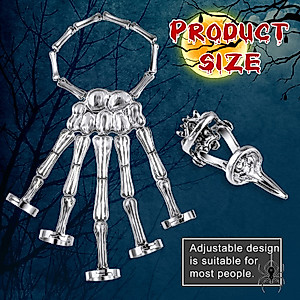 4 Pieces Punk Wristband Skull Fingers Hand Bracelet Skull Finger Skeleton Joint Bracelet Knuckle Full Finger Knuckle Joint Finger Armour Knuckle Full Finger Ring (Silver)