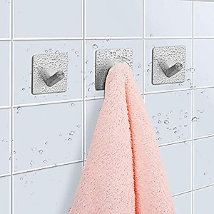WILIFDOM Self Adhesive Hooks 6 Pack Towel Hook SUS 304 Stainless Steel Bathroom Kitchen Organizer Super Power Heavy Duty Wall Mount Coat Hanging Rack