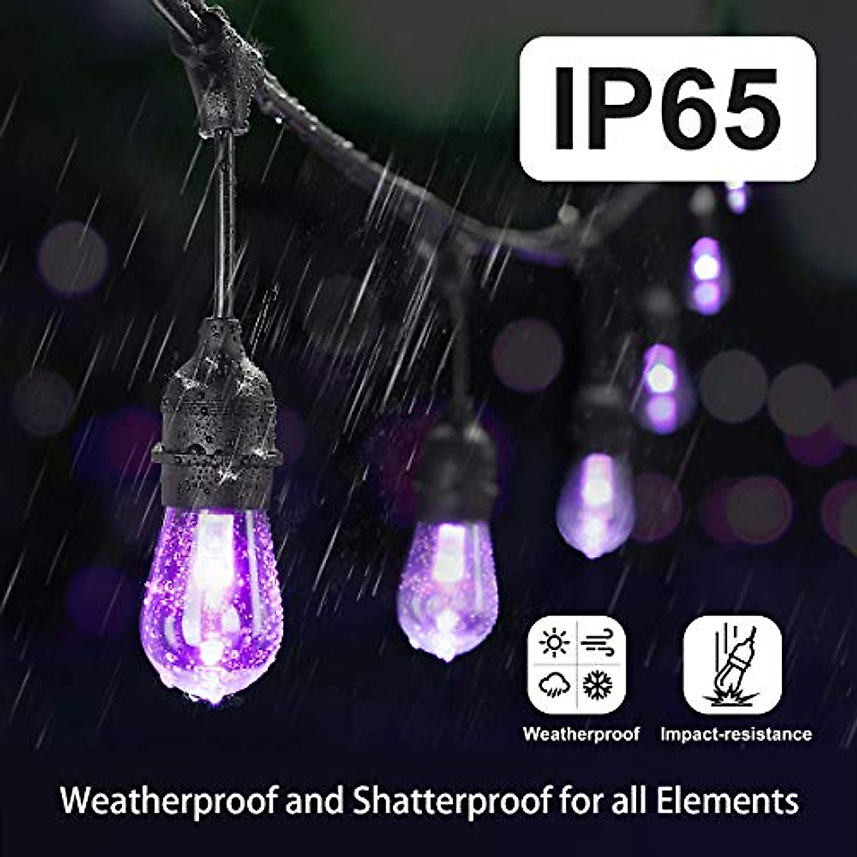 DGO 48FT Outdoor Patio Lights, RGB Cafe String Lights with 15 E26 S14 Shatterproof Edison Bulbs, Commercial Grade Dimmable String Lights for Bistro Backyard Garden, Remote Controllers