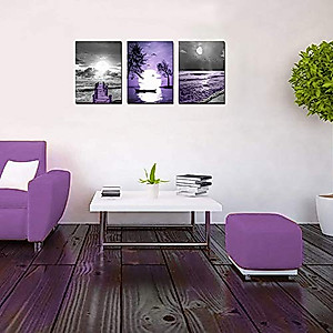 wall decorations for living room 3 Piece framed canvas wall art bathroom artwork for wall painting office bedroom wall decor Black and white ocean purple Landscape modern family Posters home decor